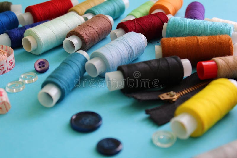 A Lot of Spools of Threads Scattered on the Table Stock Image - Image ...