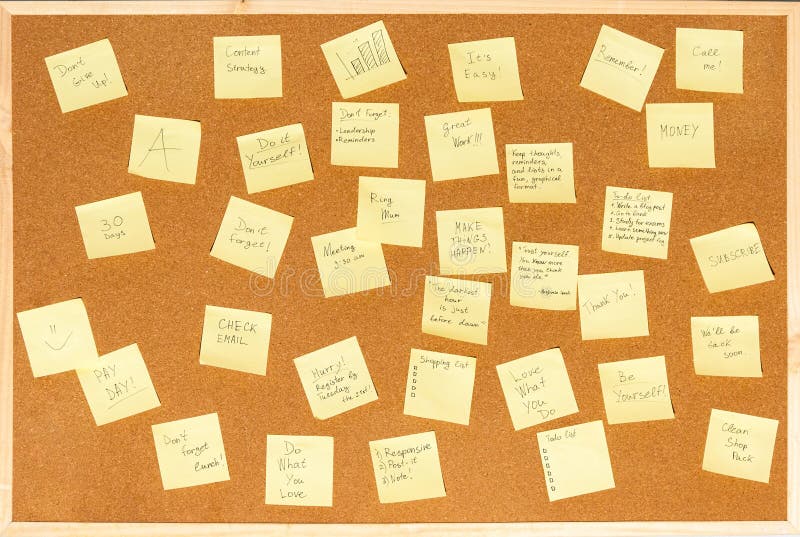 A Lot of Stickers for Notes with Text on a Cork Board Stock Image ...