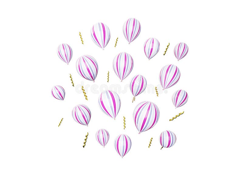 A Lot of Striped Balloons Flying Isolated on White Stock Photo ...
