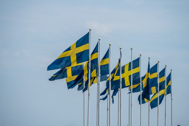 A Lot of Swedish Flags Flying from Flag Poles.. Stock Photo - Image of ...