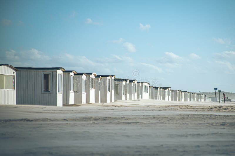 A Lot of Tiny White Beach Huts at Lokken in Denmark Stock Image - Image ...
