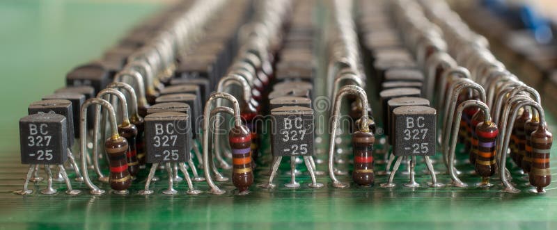 A Lot of Transistors in the Circuit Board. Arranged in Rows. Recycling ...