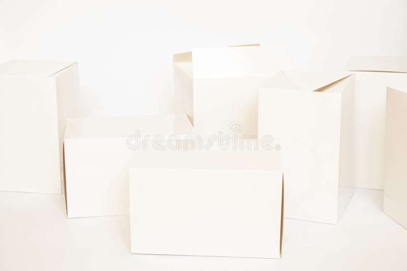 A Lot of White Empty Boxes on a White Background, Boxes for Packaging ...
