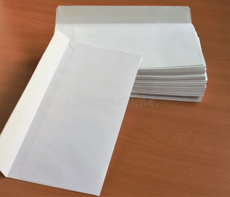 A Lot of White Envelopes on a Wooden Table Stock Photo - Image of paper ...