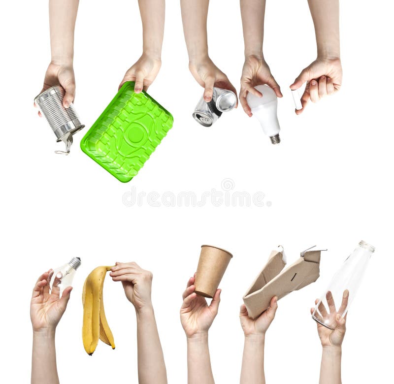 Woman S Hands are Holding Different Kind of Garbage Stock Photo - Image ...