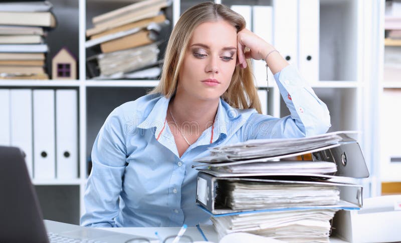 Lot of Work Wait for Tired and Exhausted Woman Stock Image - Image of ...