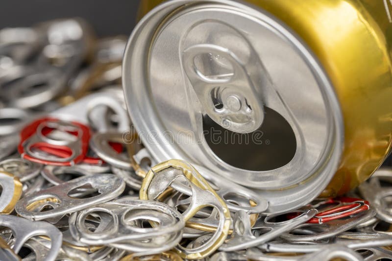 Lots of Aluminum Can Rings and a Beer Can are Seen, Close-up Image ...