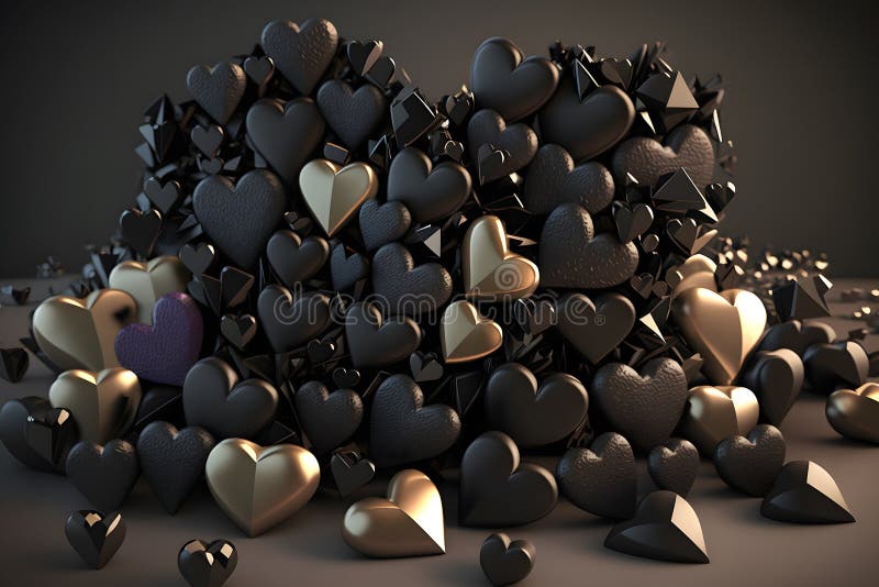 Lots of Black Hearts. Neural Network AI Generated Stock Illustration ...