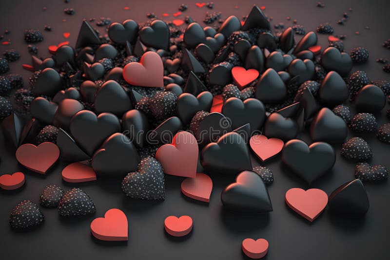 Lots of Black Hearts. Neural Network AI Generated Stock Photo - Image ...