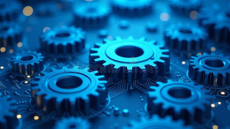 Lots of Blue Gears on the Board Stock Photo - Image of structure, metal ...