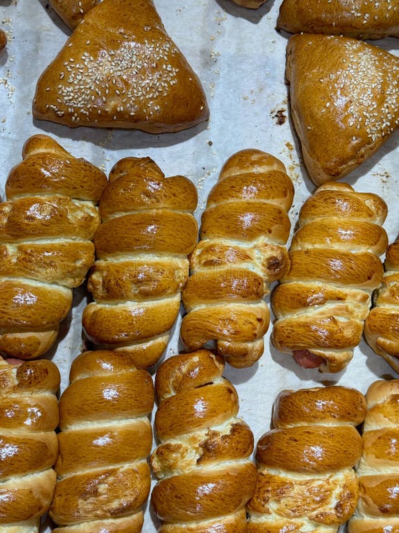 Lots of Bread and Bakery Pies on a White Background Stock Image - Image ...
