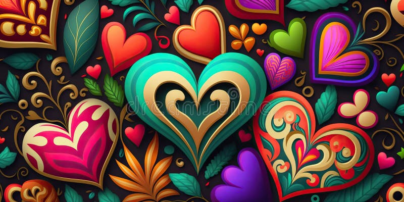 Lots of Bright Hearts of Different Colors on a Colored Background. Love ...