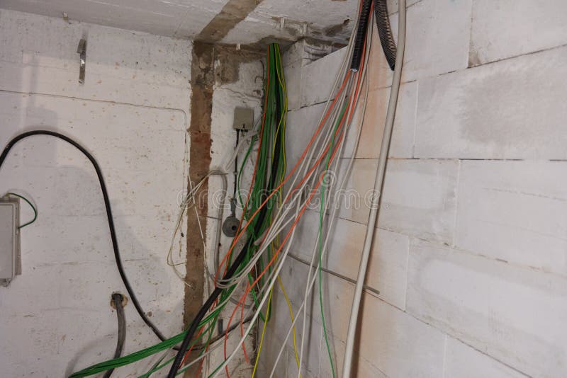 Lots of Cables from Electrical Installation in Room in Basement Stock ...