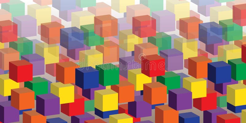 Lots of Colorful Abstract 3D Solid and Transparent Cubes Pattern, Wide ...
