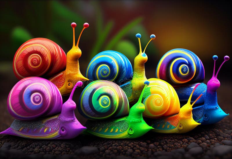 Lots of Colorful Snails. AI Generated Stock Illustration - Illustration of exotic, snails: 281113940