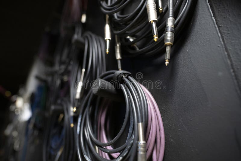 Lots of Different Audio and Internet Cables in a Dark Studio Room Stock ...