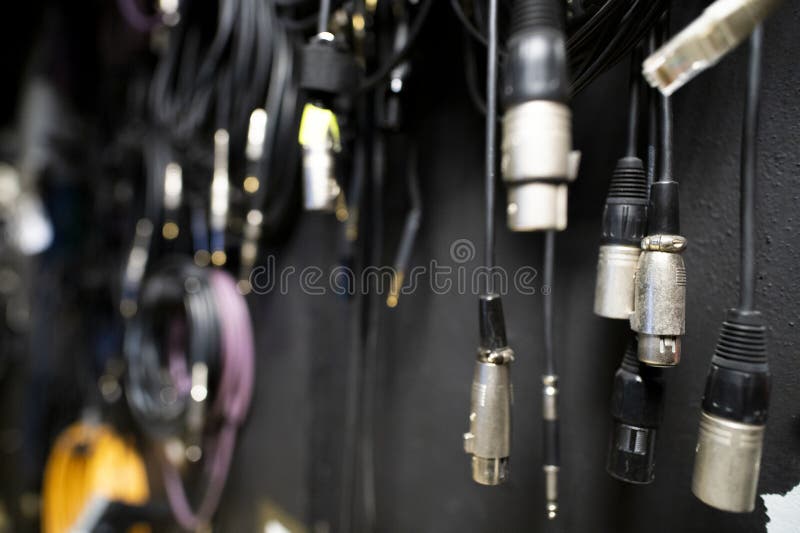 Lots of Different Audio and Internet Cables in a Dark Studio Room Stock ...