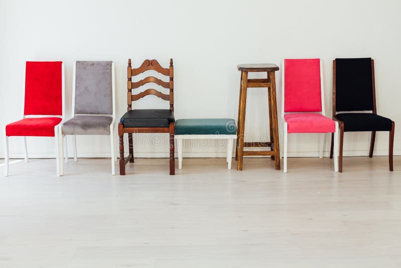 Lots of Different Chairs in the Interior of an Empty White Room Stock ...