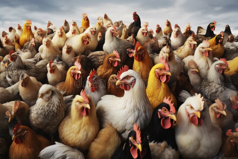 Lots of Different Colored Chickens. Generative AI Stock Illustration ...