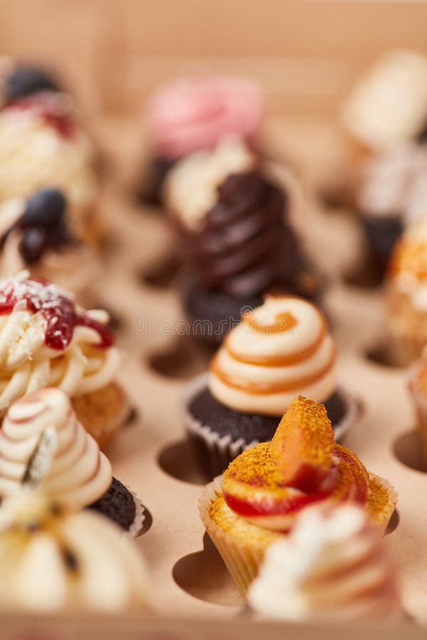 Lots of Different Decorated Small Cupcakes Stock Image - Image of ...