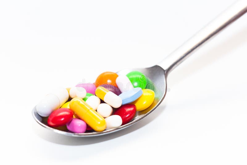 Pills on spoon stock image. Image of addictive, pain - 29889107