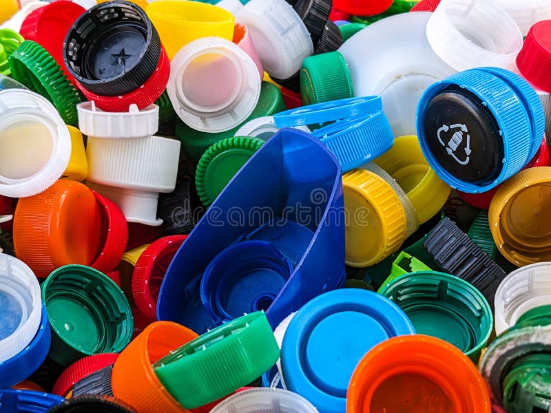 Lots of Different Plastic Bottle Caps. Garbage Sorting Stock Photo ...