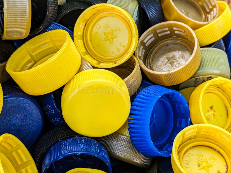 Lots of Different Plastic Bottle Caps. Garbage Sorting Stock Photo ...