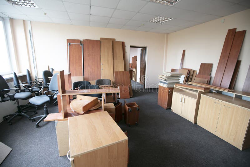 Lots of Disassembled and Scattered Office Furniture Stock Photo - Image ...