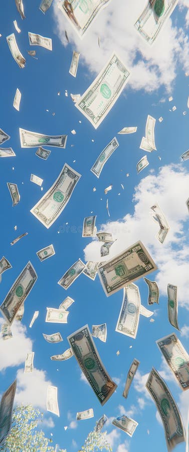 Lots of Dollar Bills Flying on a Clear Sky Background. Generative AI ...