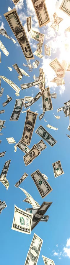 Lots of Dollar Bills Flying on a Clear Sky Background. Generative AI ...