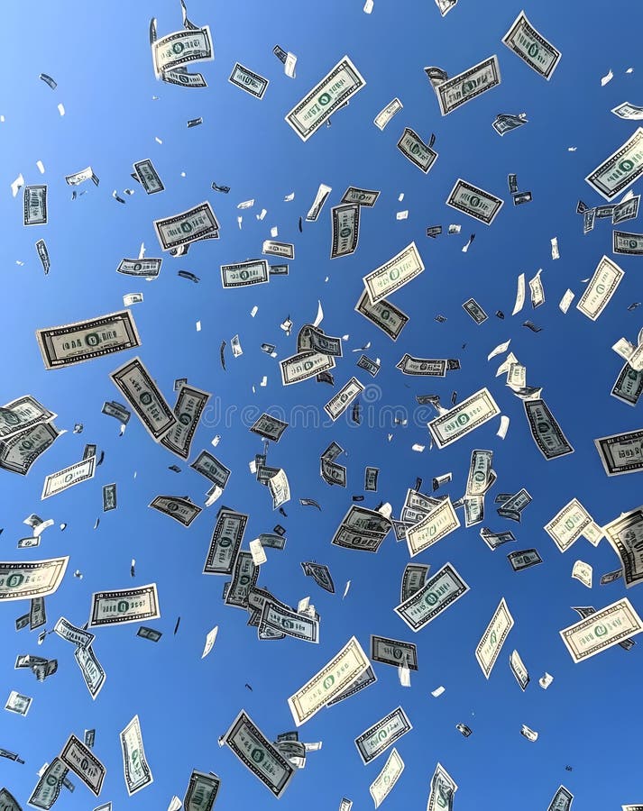Lots of Dollar Bills Flying on a Clear Sky Background. Generative AI ...