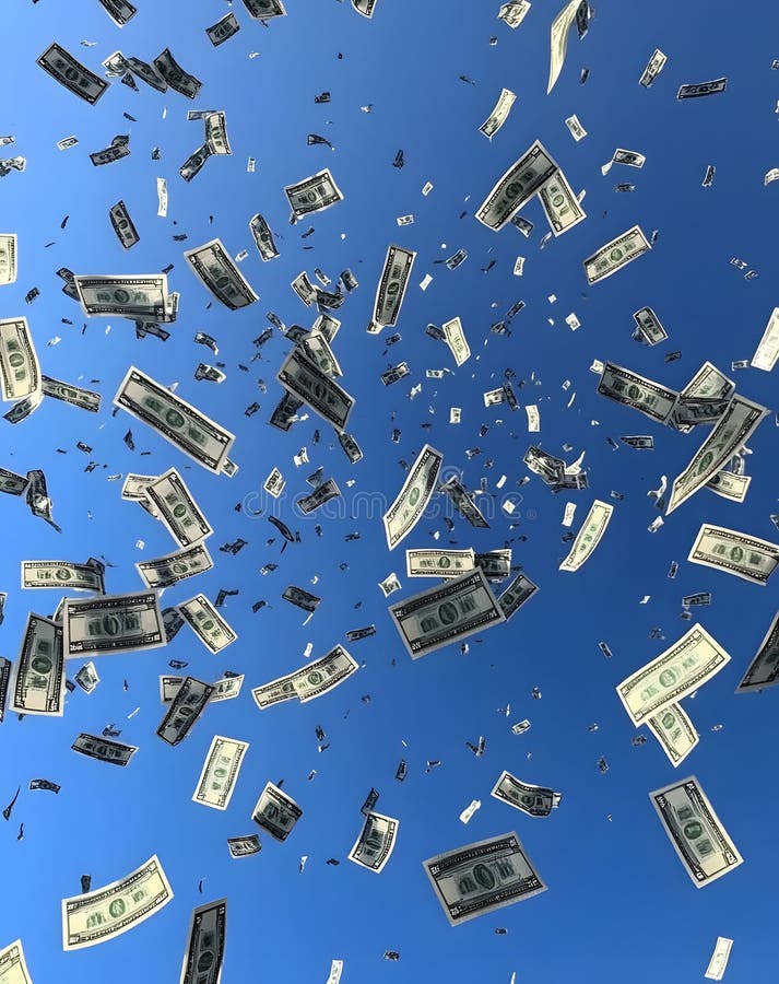 Lots of Dollar Bills Flying on a Clear Sky Background. Generative AI ...