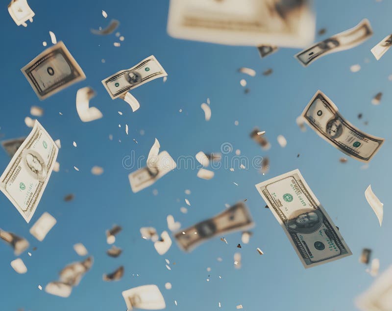Lots of Dollar Bills Flying on a Clear Sky Background. Generative AI ...