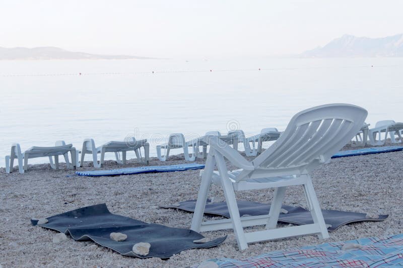 Lots of Empty Deck Chair on the Beach Stock Image - Image of coastline ...