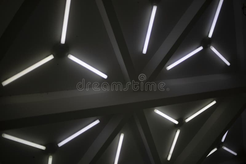 Lots of Fluorescent Lights on Ceiling. Architecture Details Stock Image ...
