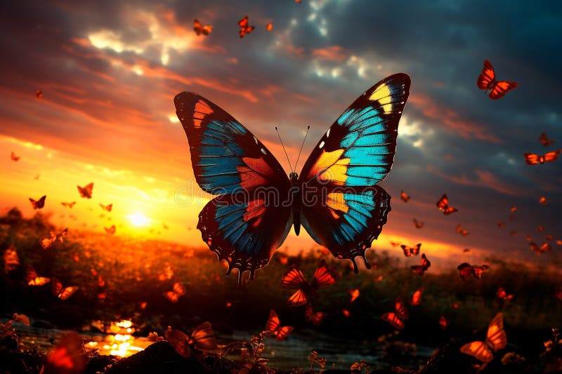 Lots of Flying Beautiful Butterflies Stock Photo - Image of nectar ...