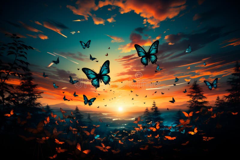 Lots of Flying Beautiful Butterflies Stock Photo - Image of migration ...