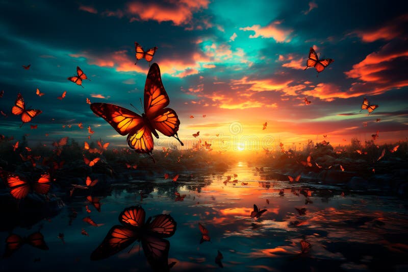 Lots of Flying Beautiful Butterflies Stock Image - Image of graceful ...