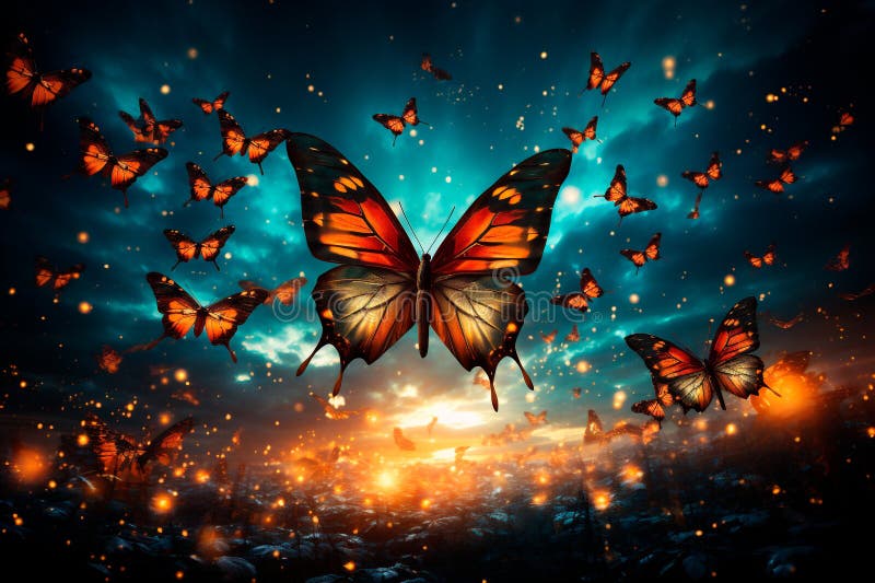 Lots of Flying Beautiful Butterflies Stock Image - Image of glitter ...
