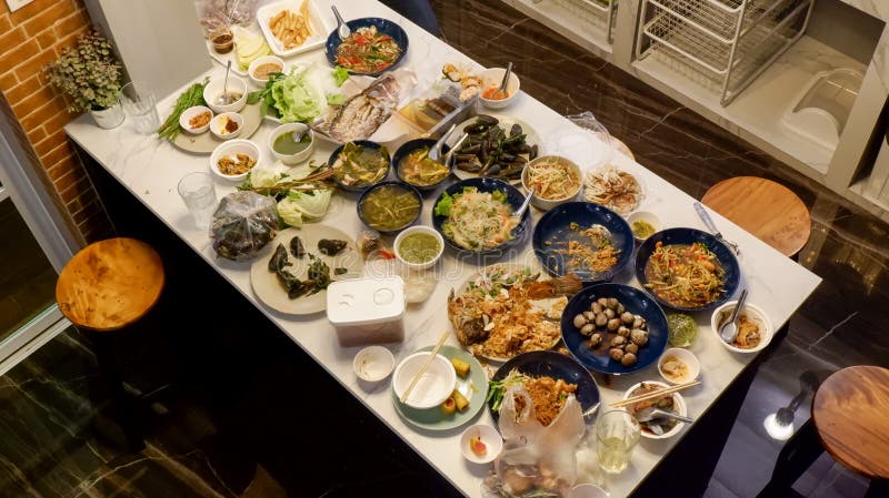 Lots of food on the table stock photo. Image of family - 202901874