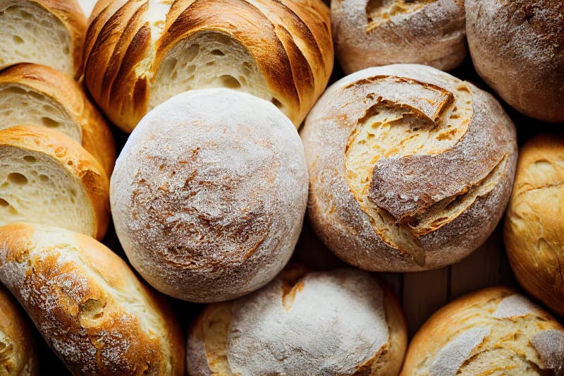 Lots of Fresh Crispy Sourdough Bread Laid Out Side by Side on Table ...