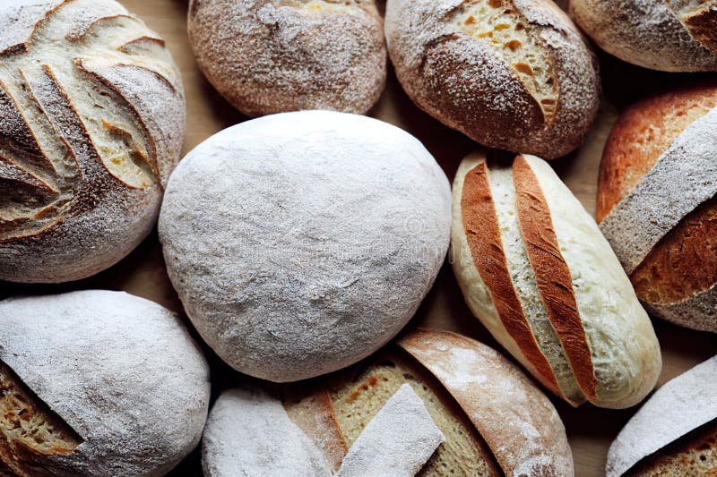 Lots of Fresh Crispy Sourdough Bread Laid Out Side by Side on Table ...