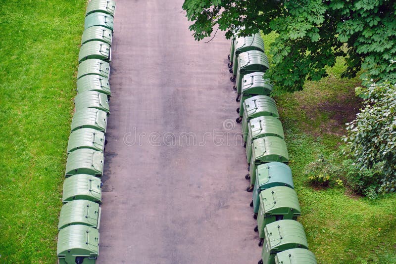Lots of Garbage Cans Along the Road Stock Image - Image of ecology ...