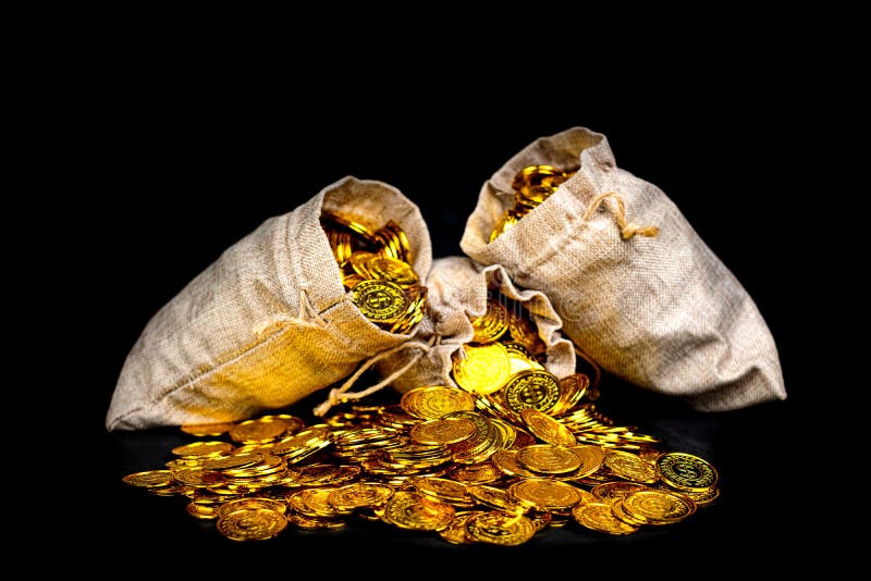 Stack Gold Coin in Treasure Sack Stock Image - Image of coin, growth ...