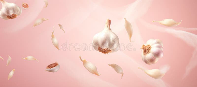 Lots of Heads of Garlic. Flying Garlic on a Light Background Stock ...