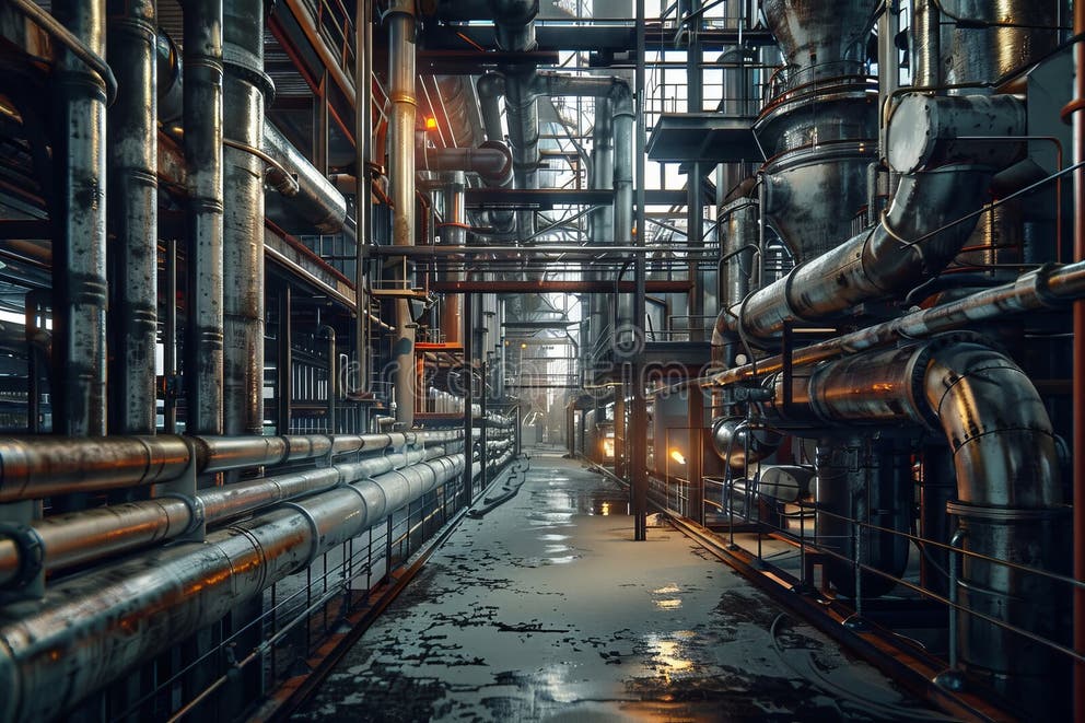 Lots of Industry Pipelines Inside Refinery Complex. Postproducted ...