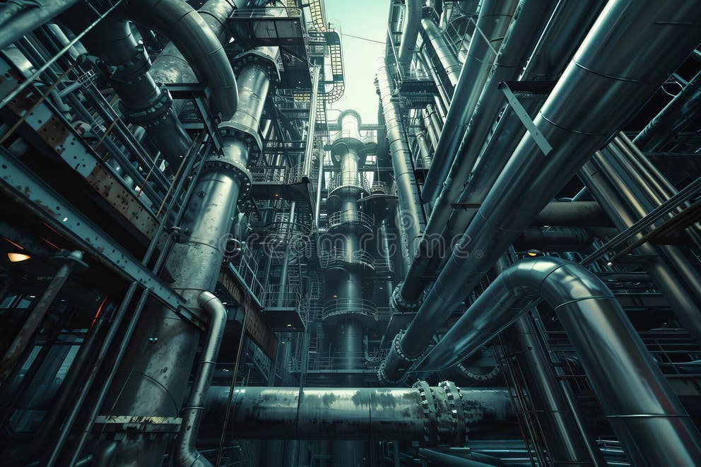 Lots of Industry Pipelines Inside Refinery Complex. Postproducted ...