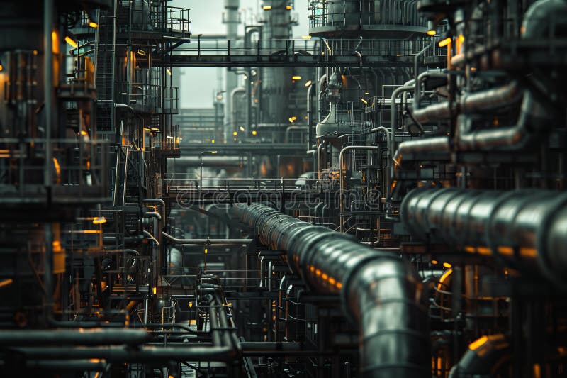 Lots of Industry Pipelines Inside Refinery Complex. Postproducted ...