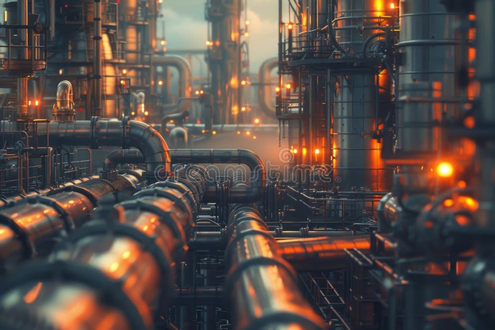 Lots of Industry Pipelines Inside Refinery Complex. Postproducted ...