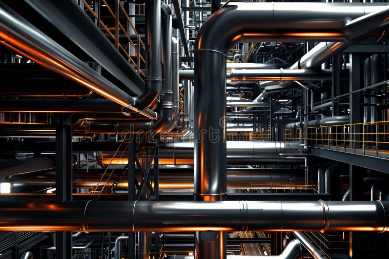 Lots of Industry Pipelines Inside Refinery Complex. Postproducted ...